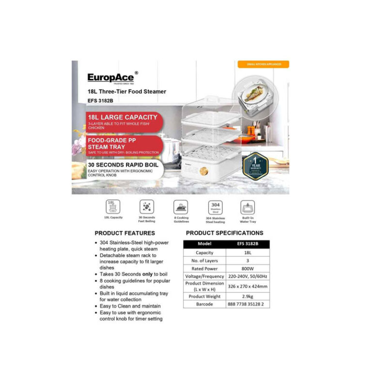 EuropAce EFS3182B Steamer - Buy Now - DWS Pte Ltd